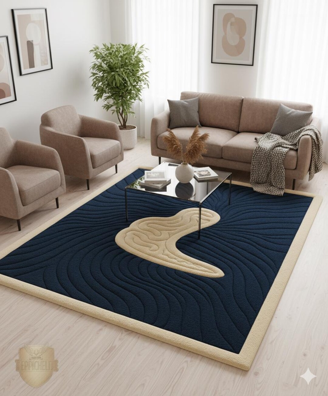 Hand-tufted Navy Blue Wave Rug: Modern Abstract Design - Etsy