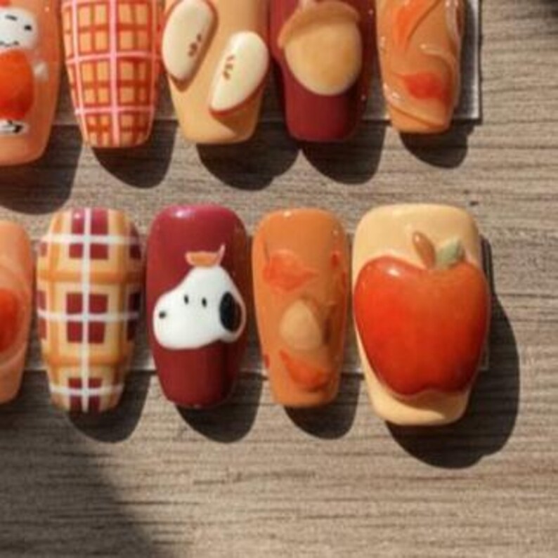 Handmade Apple Plaid Press on Nails - Autumn Fall Nail Art - Etsy