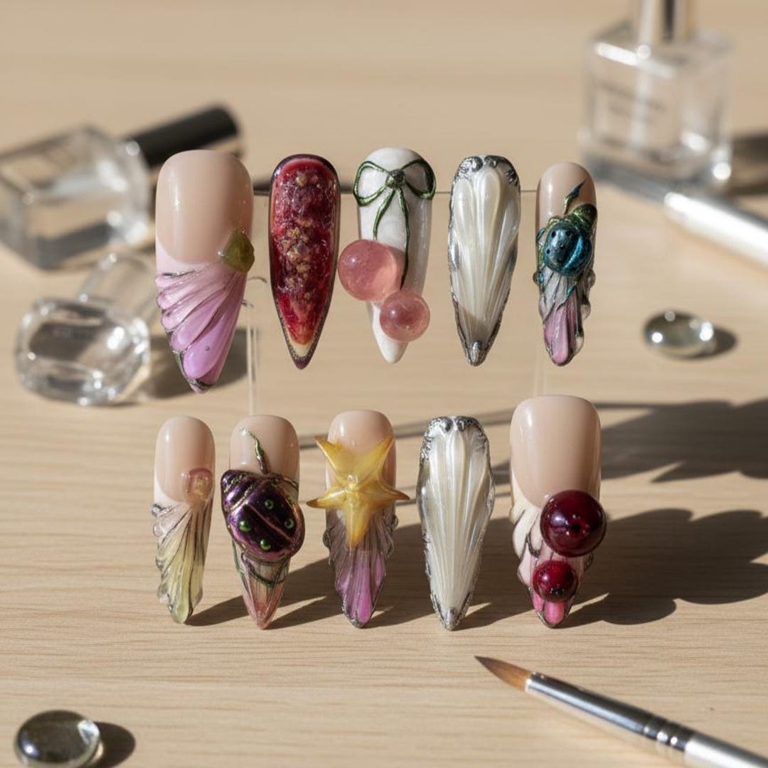 3D Chrome Jelly Press on Nails | Iridescent Pearl Handmade Nail Art - Etsy