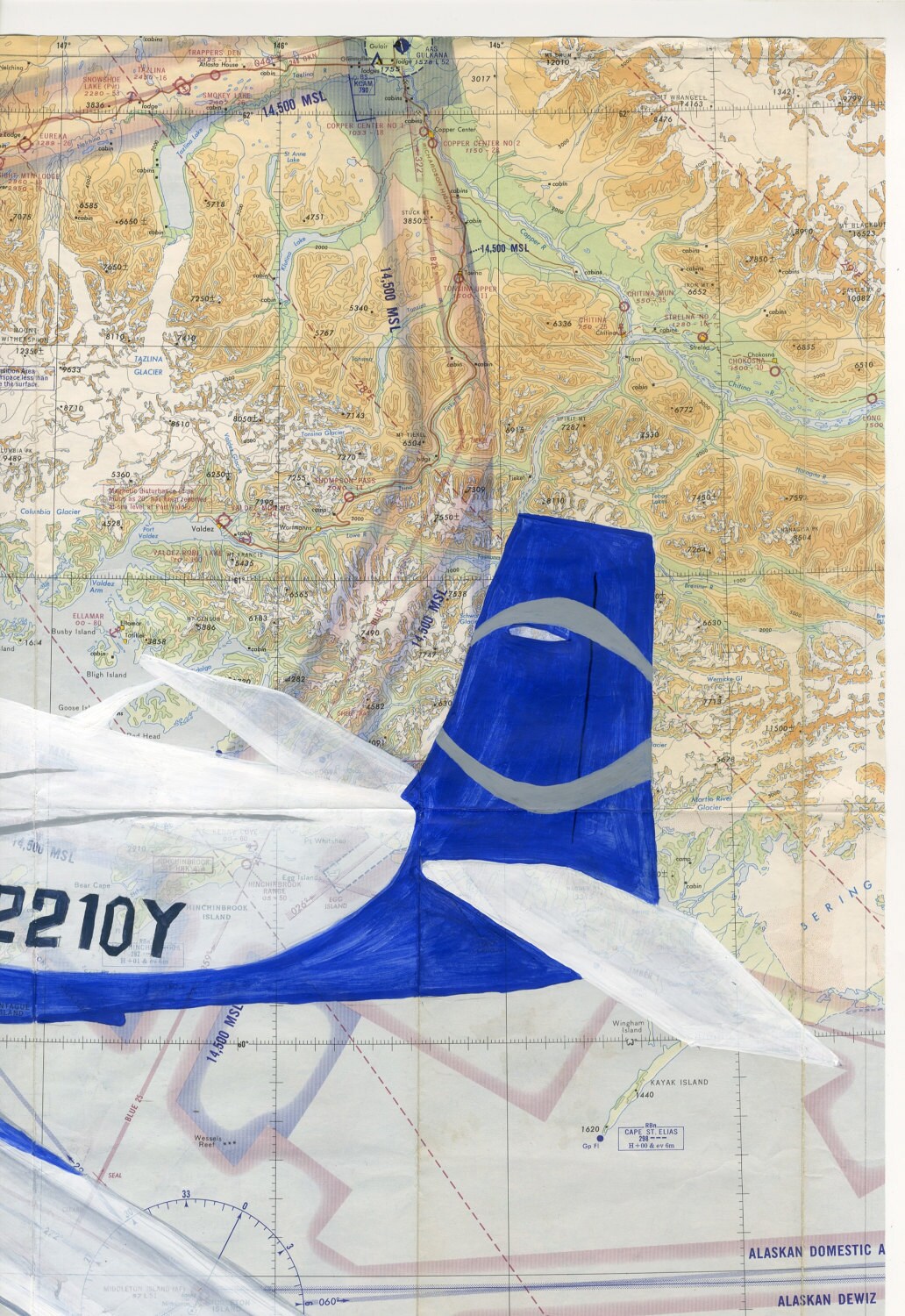 Mooney Airplane on Anchorage Alaska Aeronautical Chart — M Foxley Art