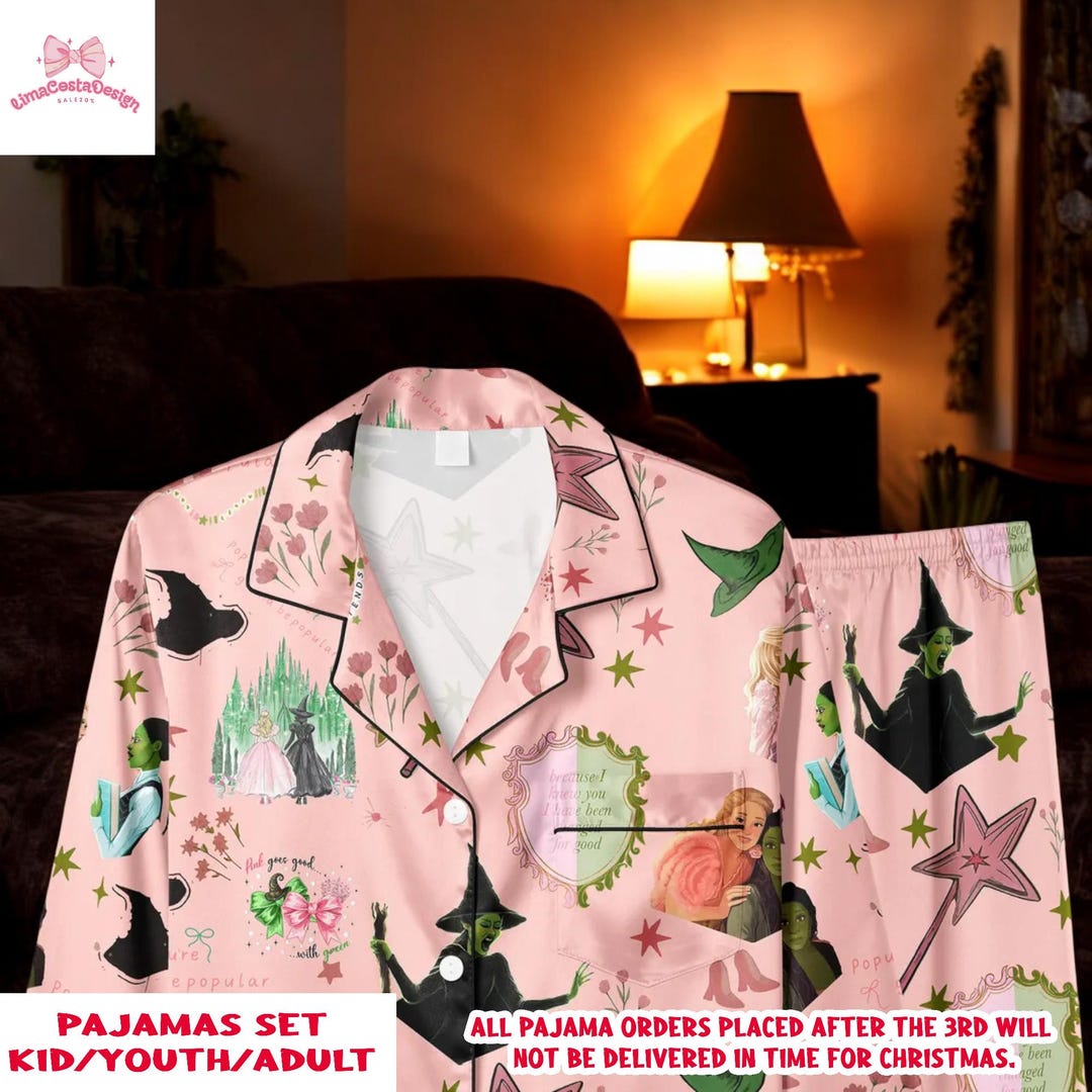 Wicked Pajamas Set for Kids Youth Adults, Pink Wicked Characters Satin ...