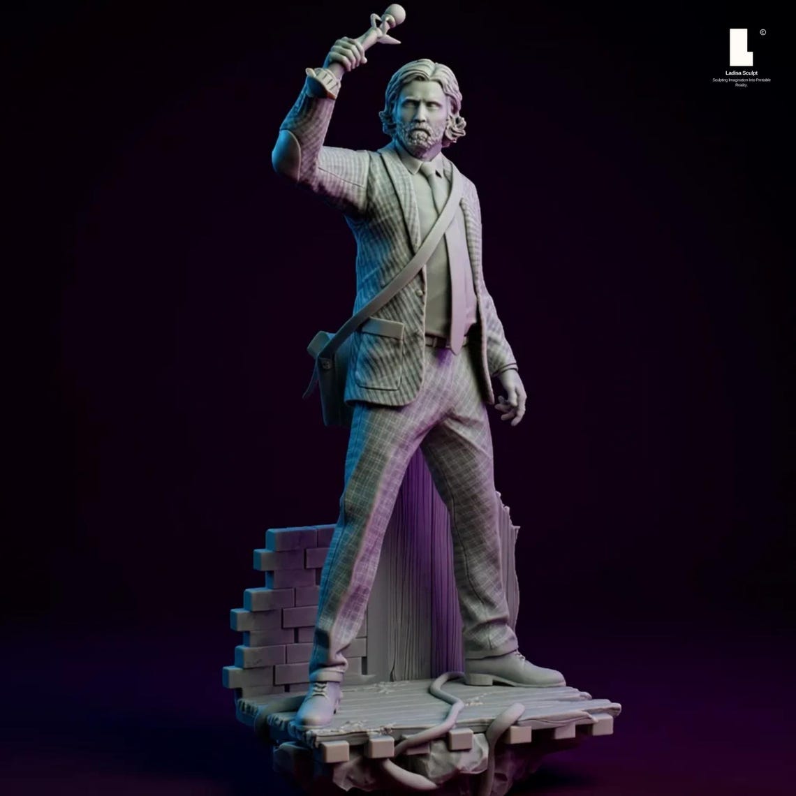 Alan Wake STL 3D Model – Flashlight Pose, Thriller Diorama Base ...