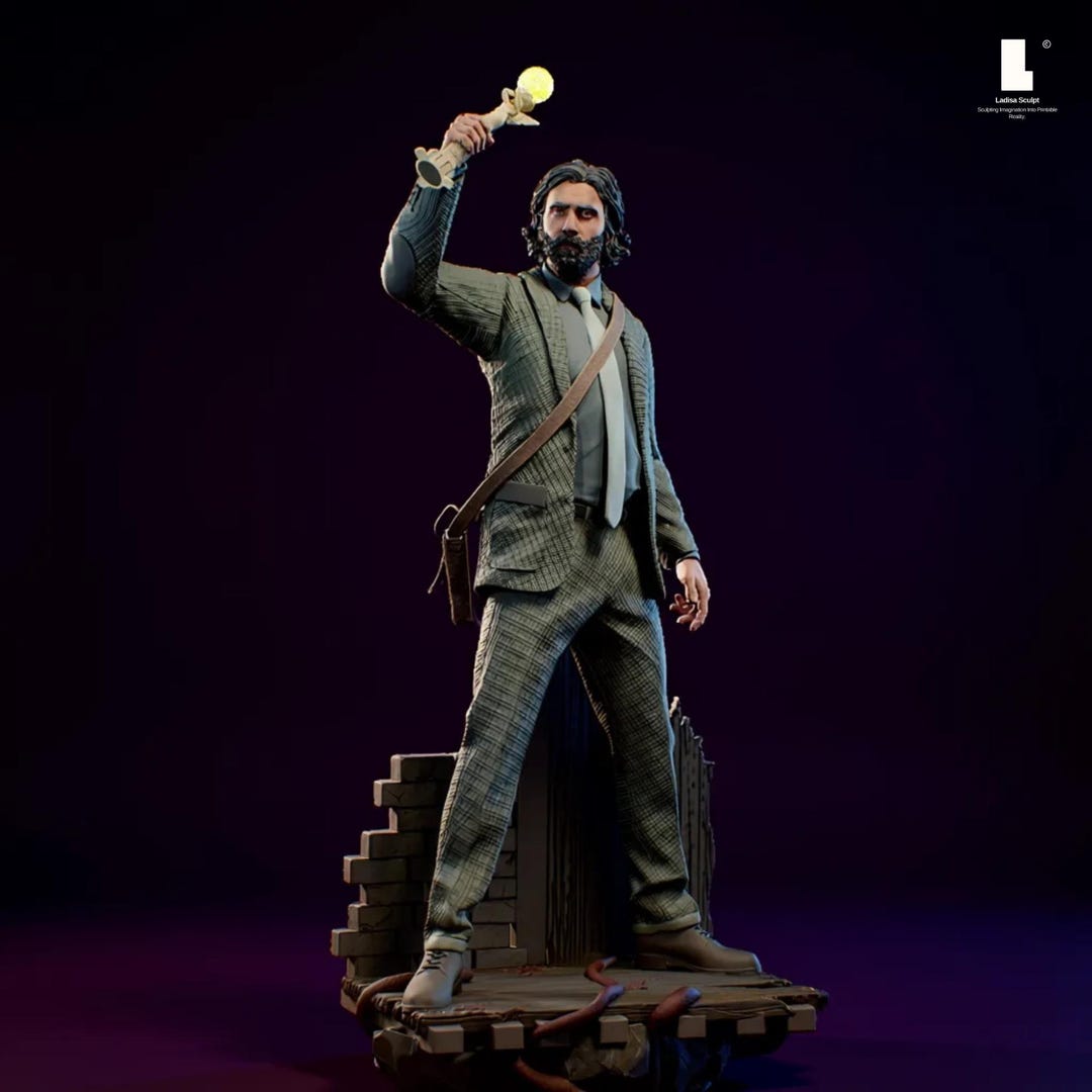 Alan Wake STL 3D Model – Flashlight Pose, Thriller Diorama Base ...