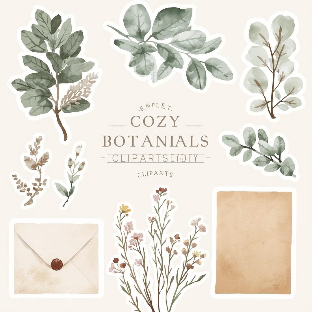Soft Botanical Clipart Set of 4 · Minimal Greenery Sticker Pack ...