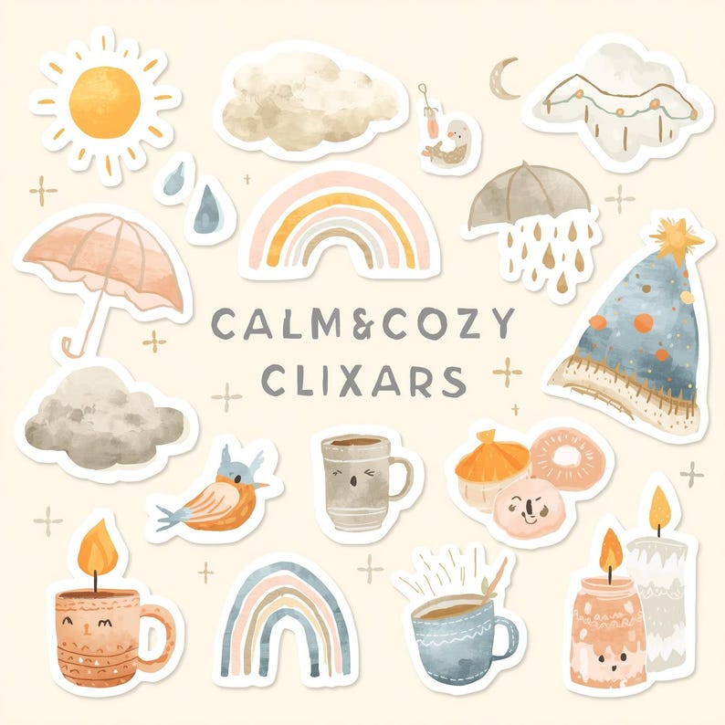 Cozy Weather Clipart Set of 4 · Warm Neutral Aesthetic PNG Stickers ...