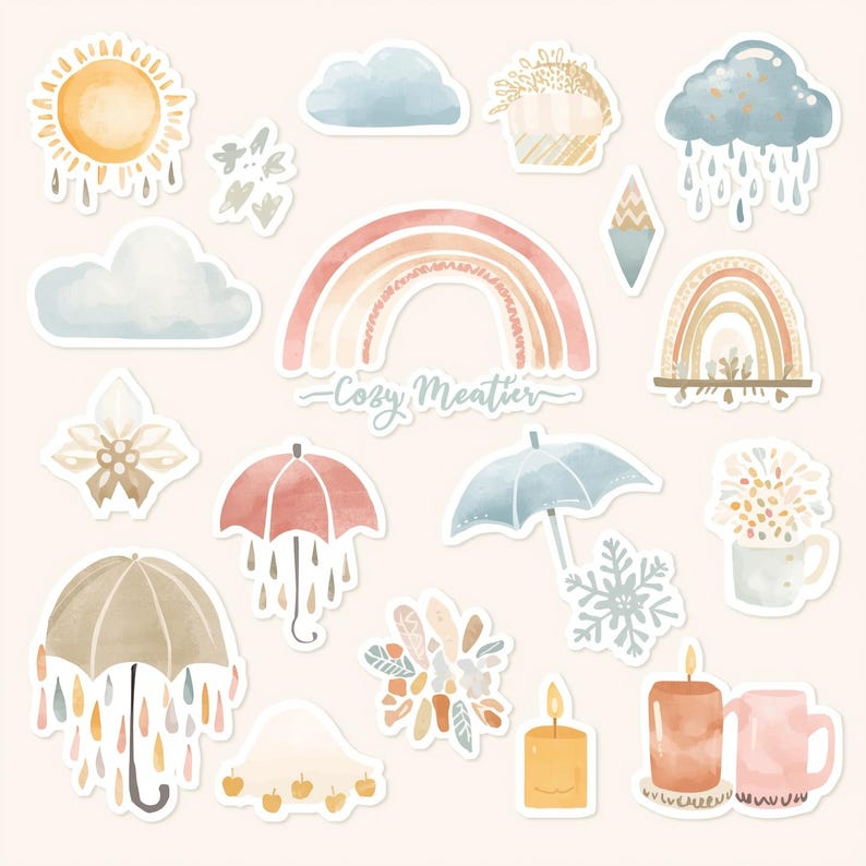 Cozy Weather Clipart Set of 4 · Warm Neutral Aesthetic PNG Stickers ...