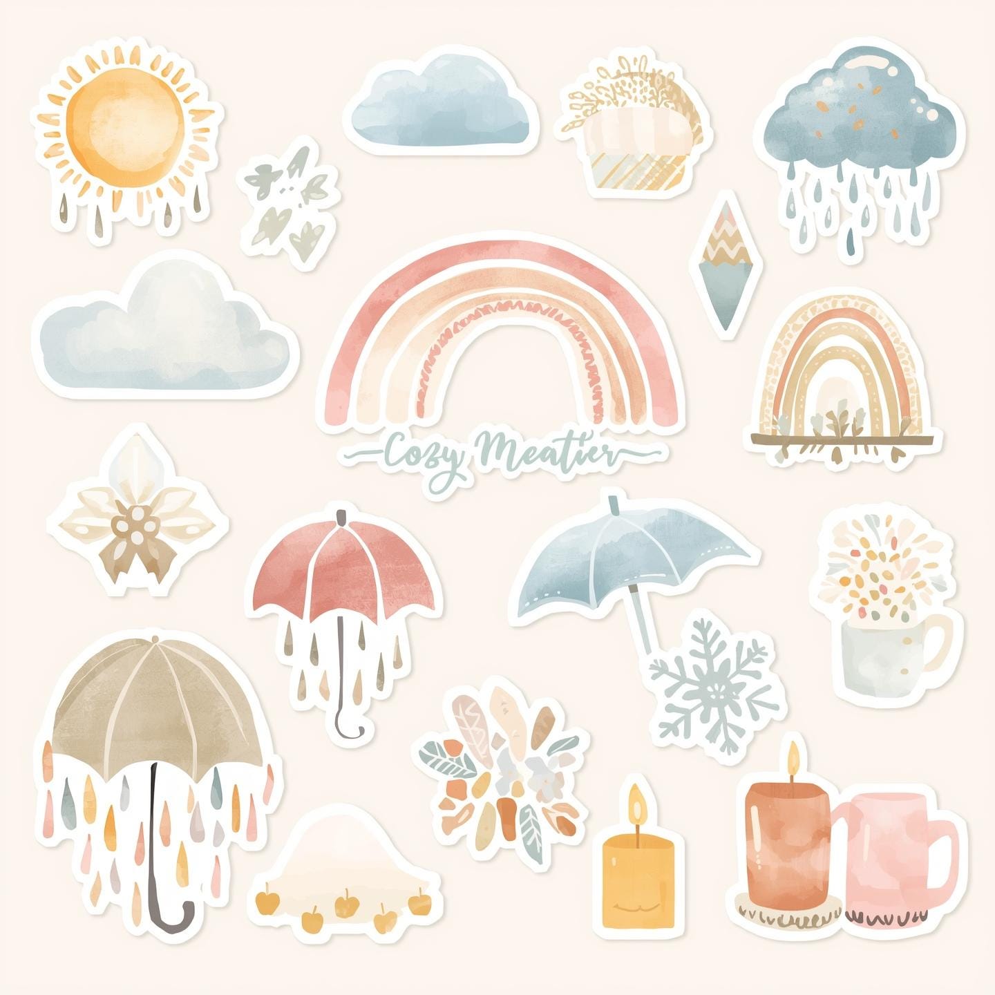 Cozy Weather Clipart Set of 4 · Warm Neutral Aesthetic PNG Stickers ...