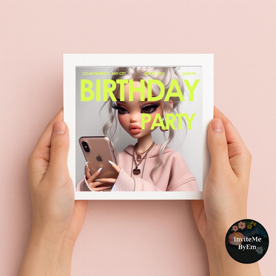 Bratz Doll Birthday Invitation | Neon Green, Editable Template (digital ...