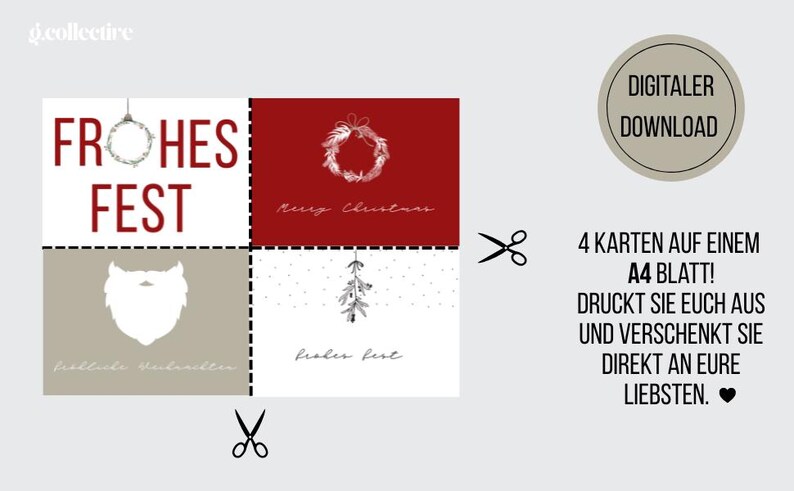 8 Christmas Cards - Printables - Set of A6 Cards for Self-printing ...