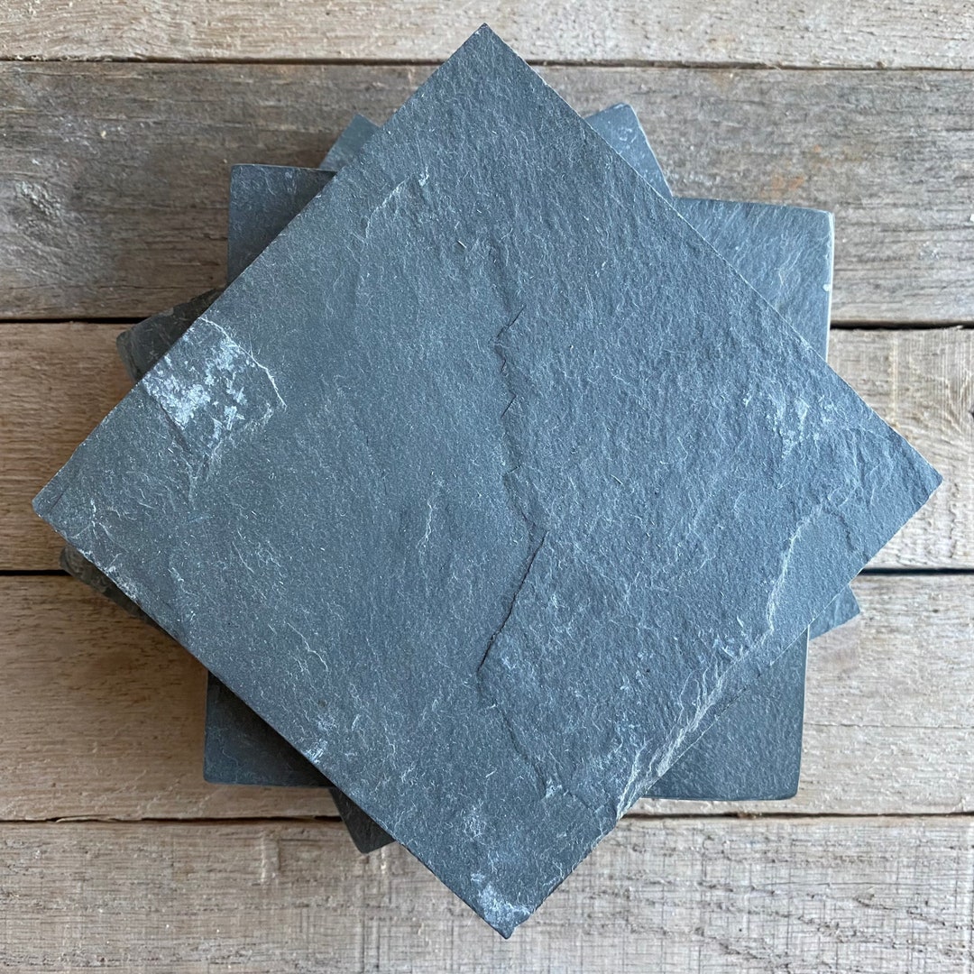 Gray Brazilian Slate Tile Coasters, Coaster Set, Gift, Drink Coaster ...