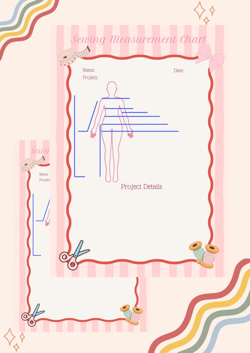 Sewing Measurement Chart, Printable Body Size Worksheet (digital ...