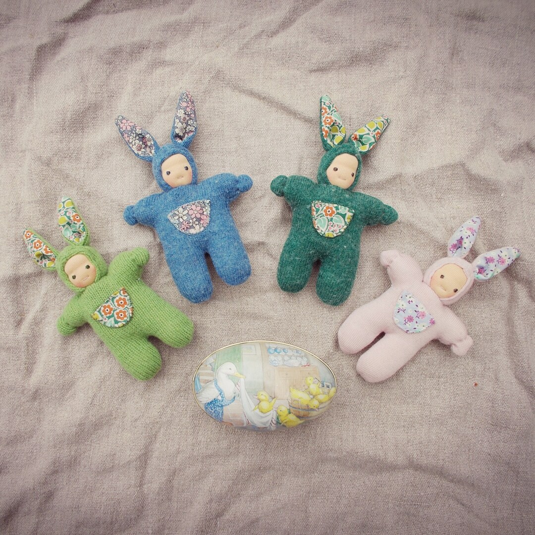 Pure Wool and Mini Floral, Bunny Waldorf Cuddle Doll, Easter Bunny Doll ...
