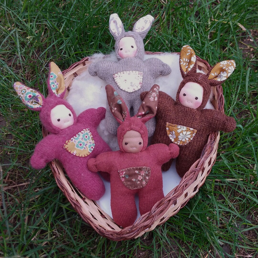 Pure Wool and Mini Floral, Bunny Waldorf Cuddle Doll, Easter Bunny Doll ...