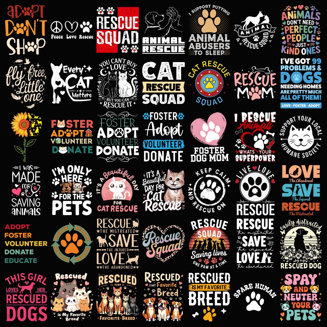 Rescue Animal Bundle Png, Shelter Cut Files Cat Dog PNG, Rescued Print ...