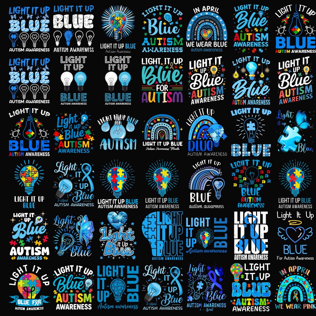 40+ Light It up Blue Autism Awareness PNG Bundle, Bulb Sublimation ...
