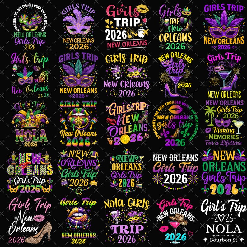 Girls Trip New Orleans 2025 PNG Bundle, Mardi Gras Birthday Travel ...
