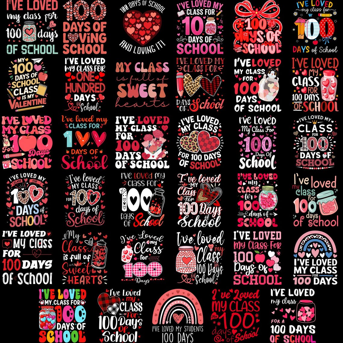 Valentine 100 Days of School Png Bundle, 100 Days of School Png ...