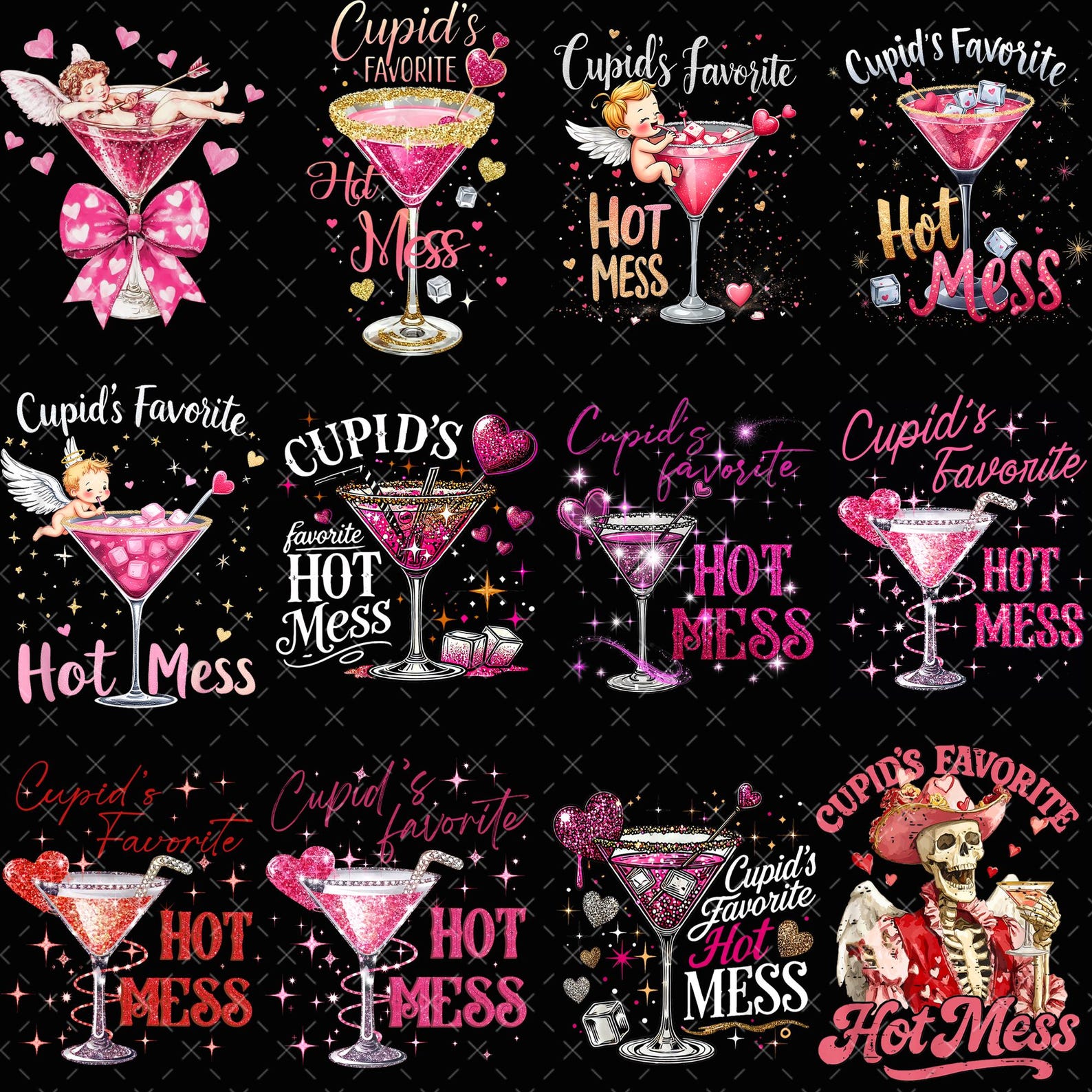 Preppy Cupid's Favorite Hot Mess PNG Bundle,valentine Cocktail Design ...