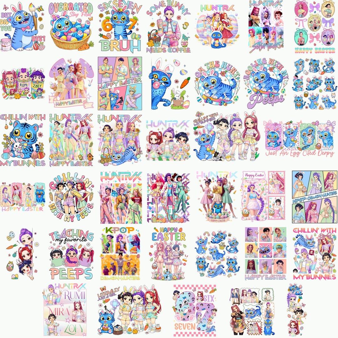 Huntrix Easter Day PNG Bundle, Happy Easter Day Png, Kpop Huntrix ...