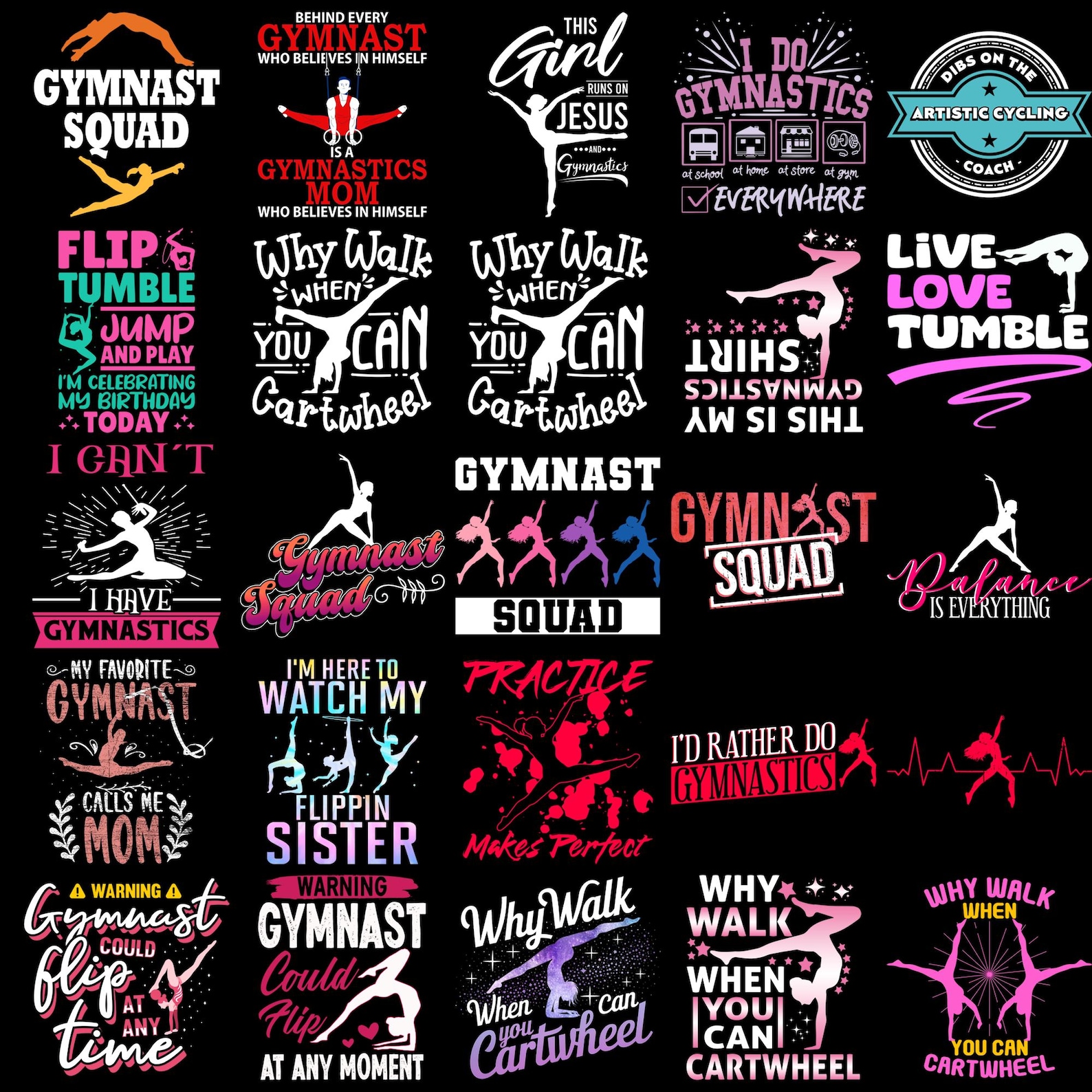Gymnastics PNG Bundle, Cartwheel Tumbling Gymnast Quotes Digital ...