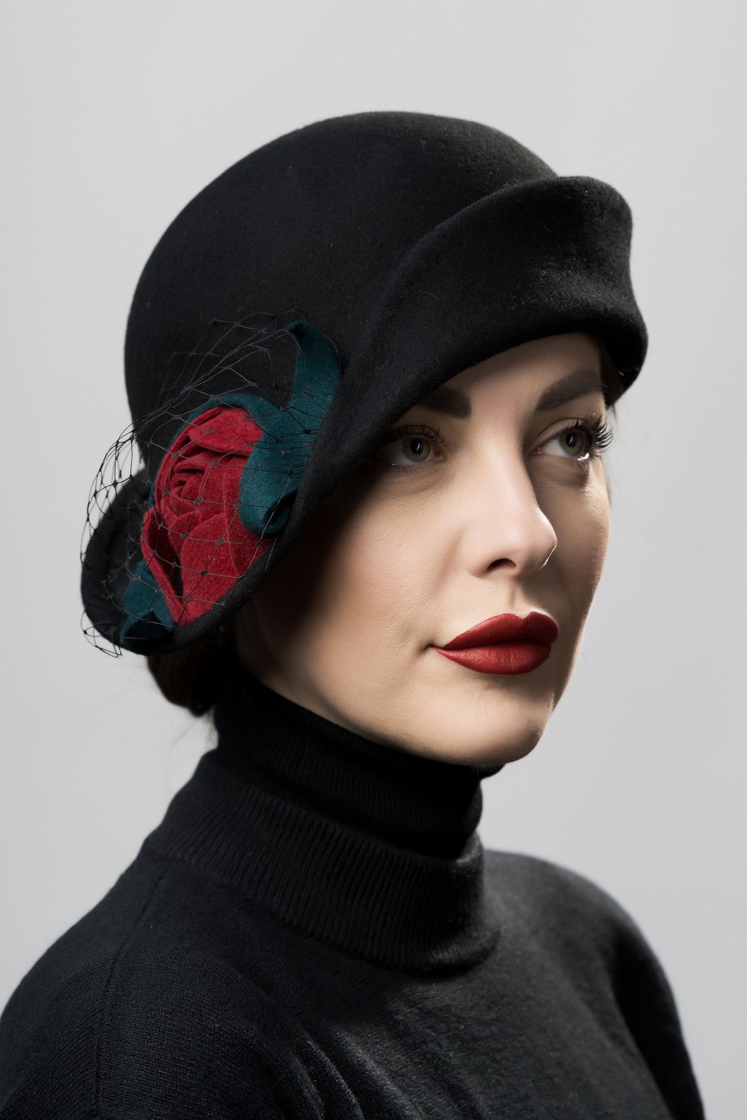 Vintage Style, Flapper, Black Cloche Hat, 1920s, Art Deco, Art Nouveau ...