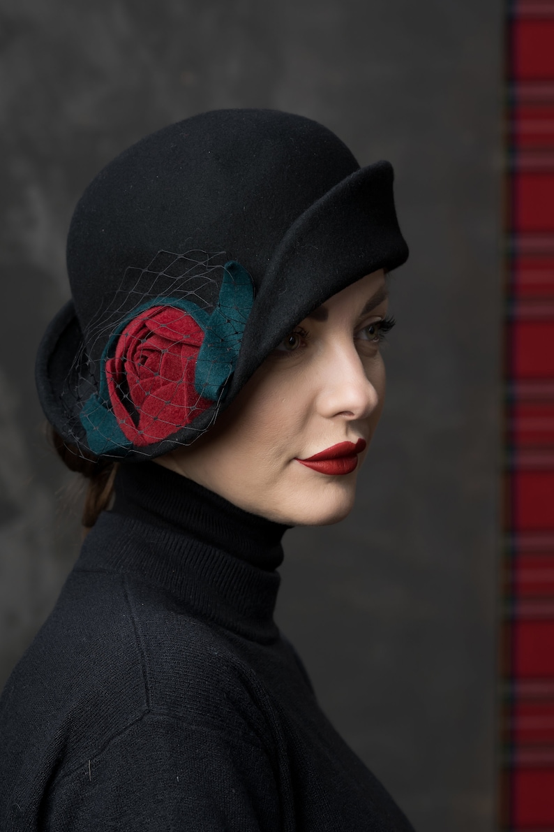 Vintage Style, Flapper, Black Cloche Hat, 1920s, Art Deco, Art Nouveau ...