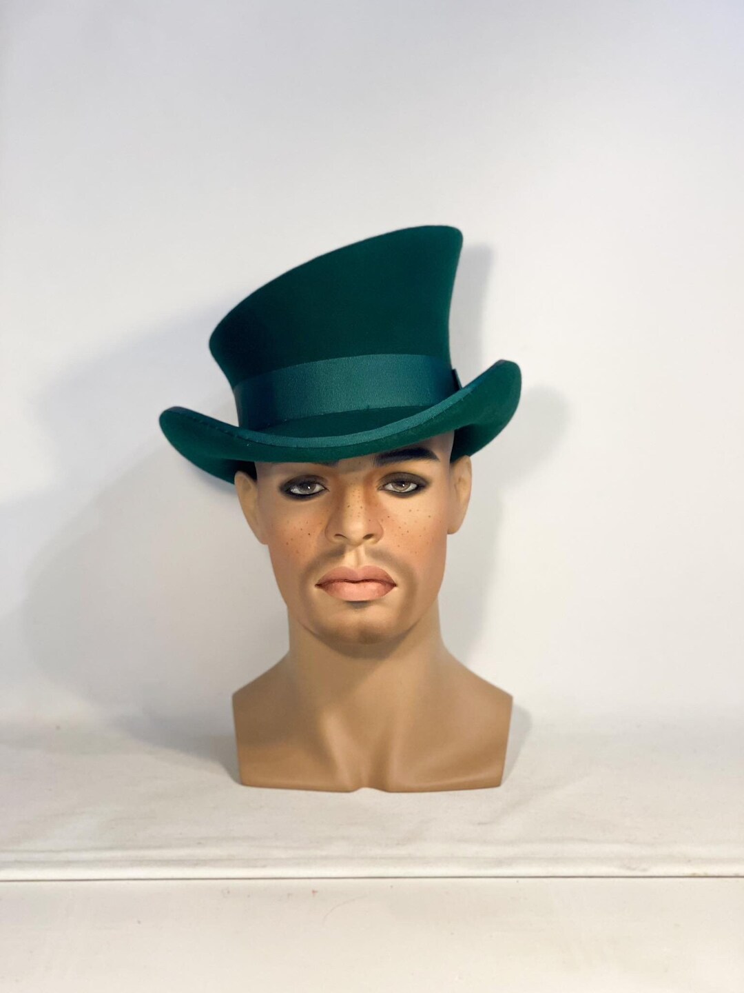 Asymmetric Top Hat, Green Hat, Felt Hat Men, Felt Hat Women, Pipe Top ...