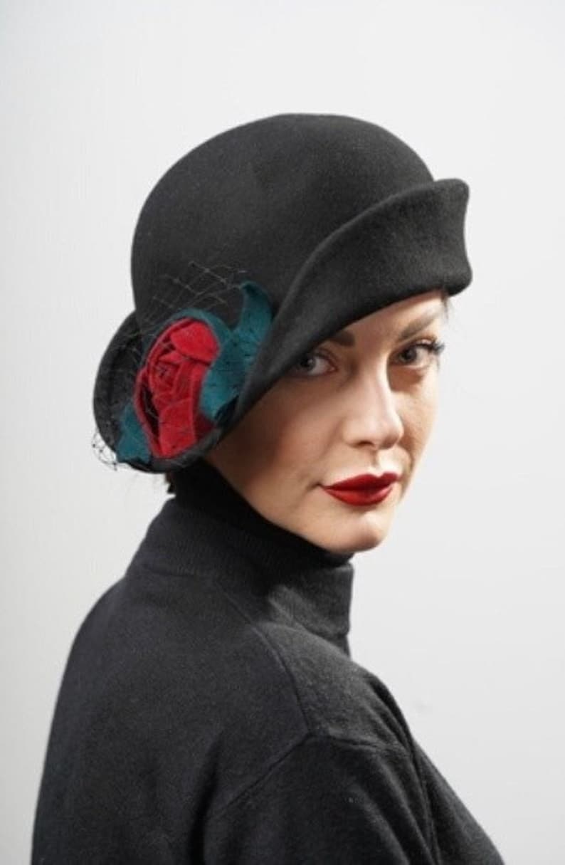 Vintage Style, Flapper, Black Cloche Hat, 1920s, Art Deco, Art Nouveau ...