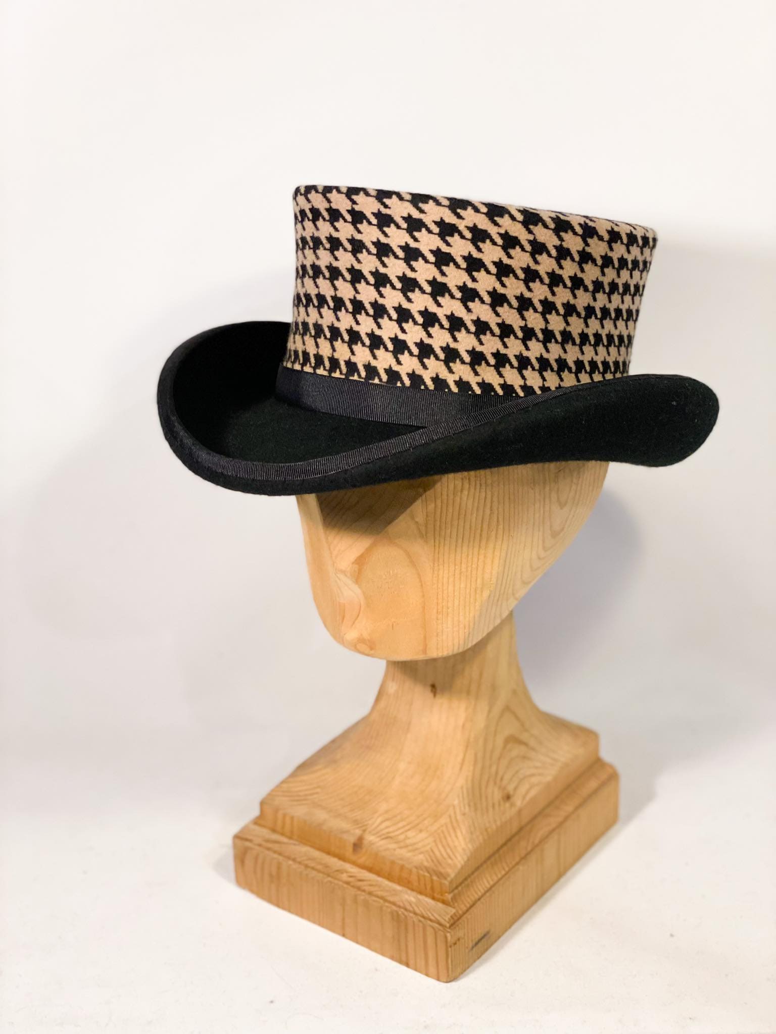 Top Hat, Low Top Hat, Houndstooth, Wool Felt Hat, Women Men Hat, Unisex ...