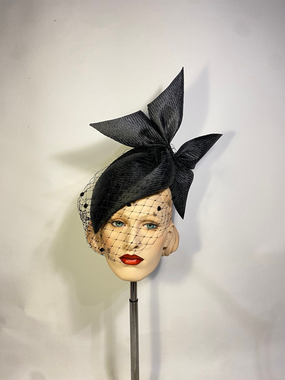 Couture Black Parasisal Fascinator With Bow, Headpiece, Kate Middleton ...