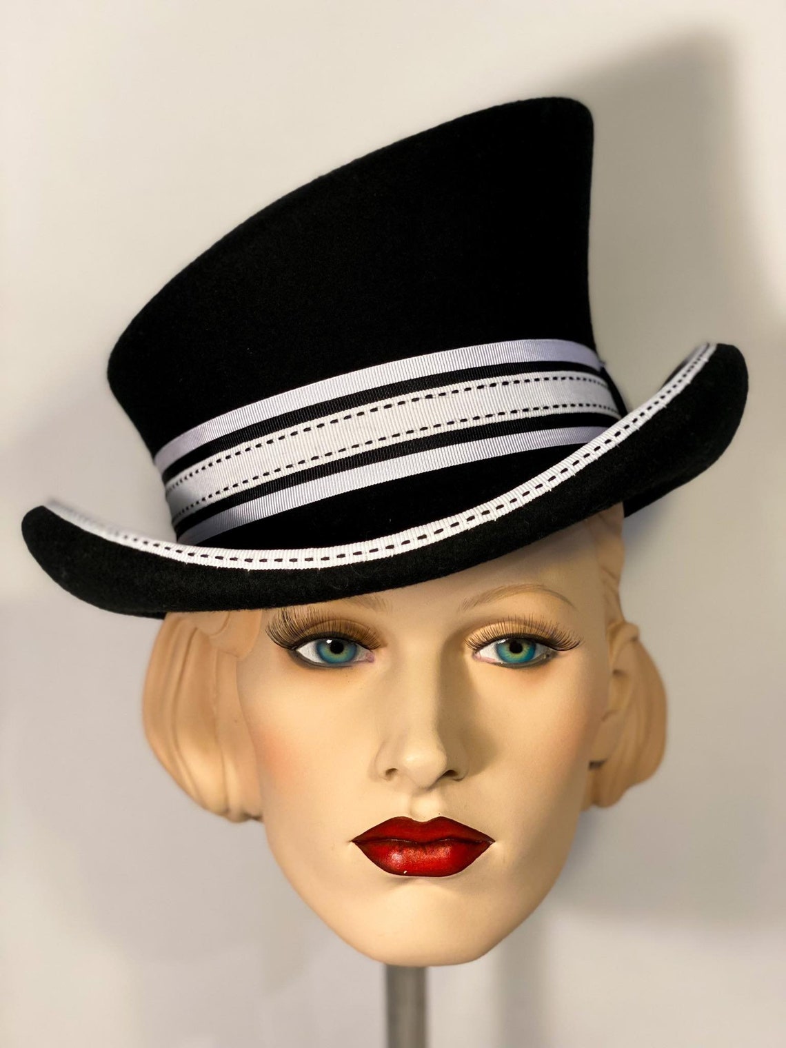 Asymmetric Top Hat, Vintage Grosgrain Ribbon, Wool Felt Hat, Kentucky ...