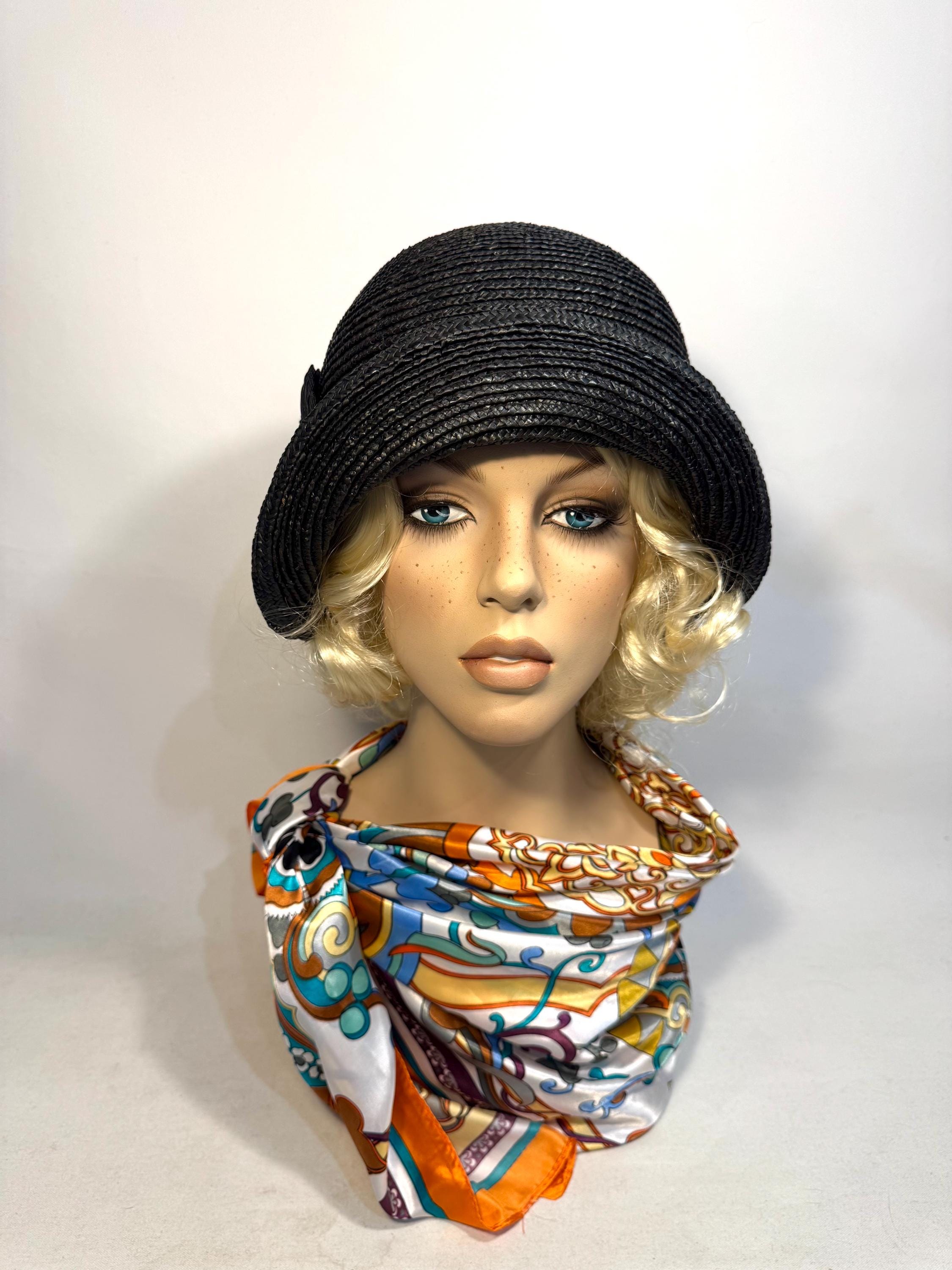 Flapper Style, Cloche Hat, Black Straw Hat, 1920s, Art Deco, Art ...