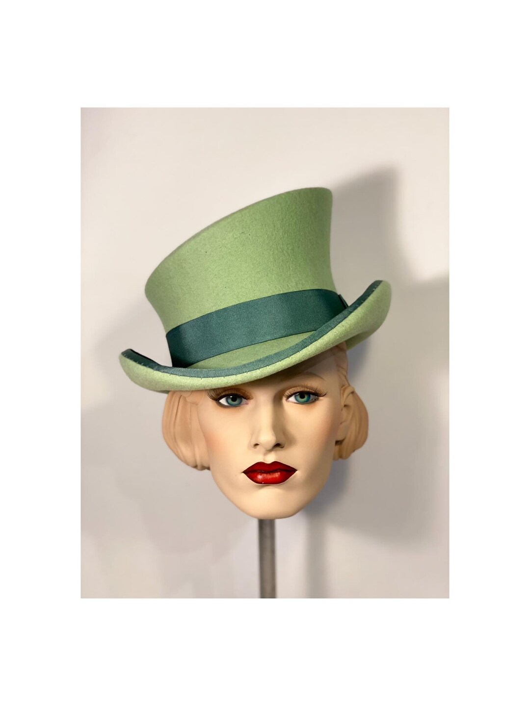 Asymmetric Top Hat, Sage Green, Light Green, Wool Felt Hat, Women Men ...