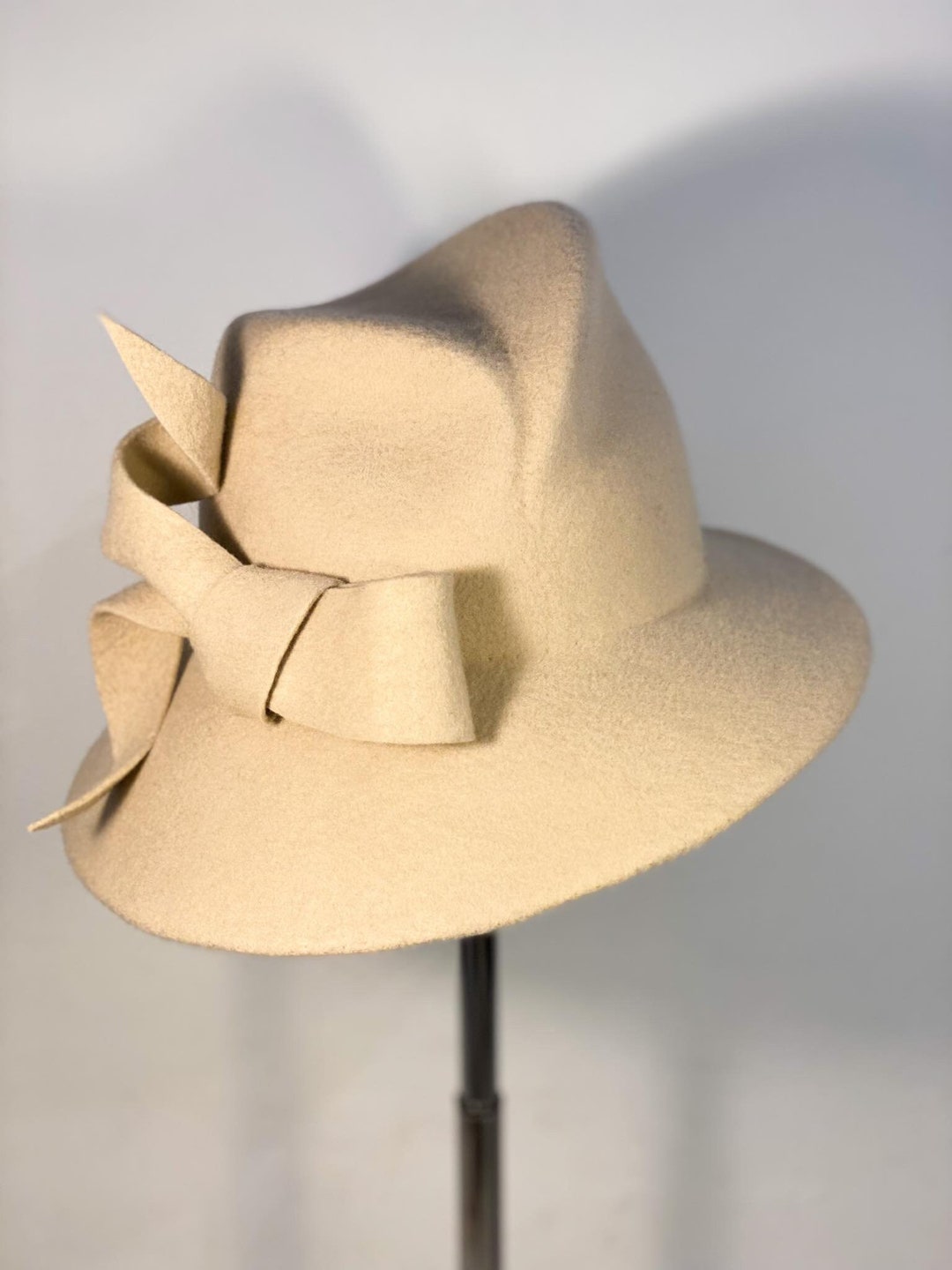 Asymmetric Fedora Hat With Stylish Bow, Wool Felt Hat, Women Hat ...