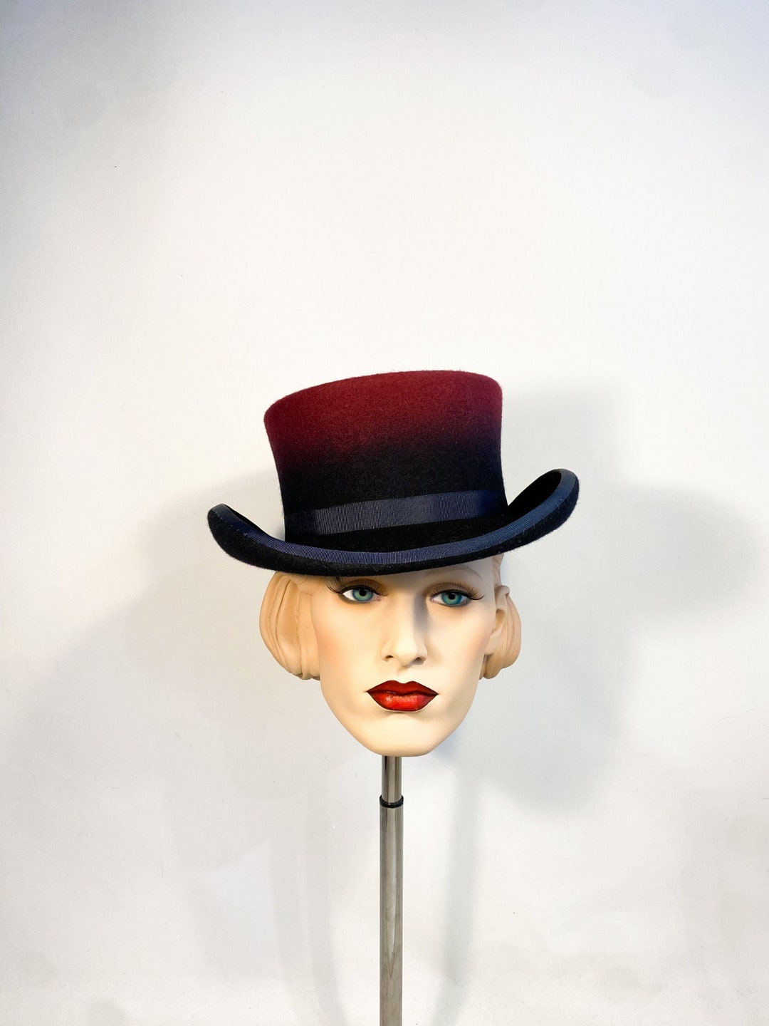 Low Top Hat, Two Shaded: Burgundy and Navy, Wool Felt Hat, Women Men ...