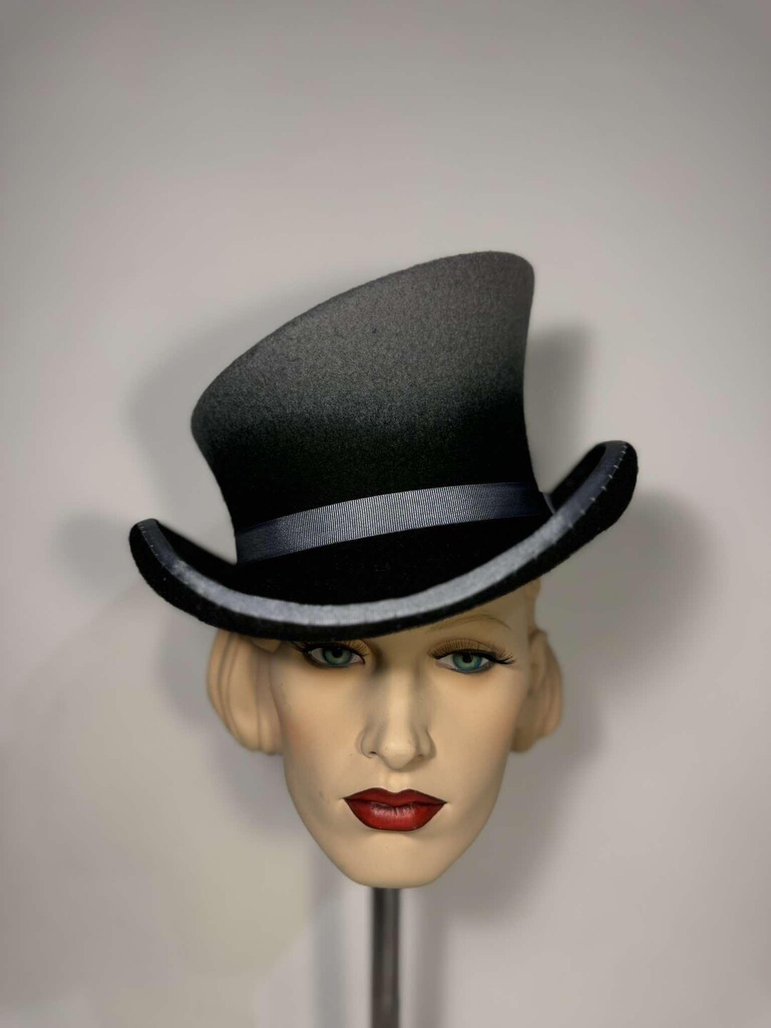Asymmetric Top Hat, Two Shaded: Grey and Black, Wool Felt Hat, Women ...