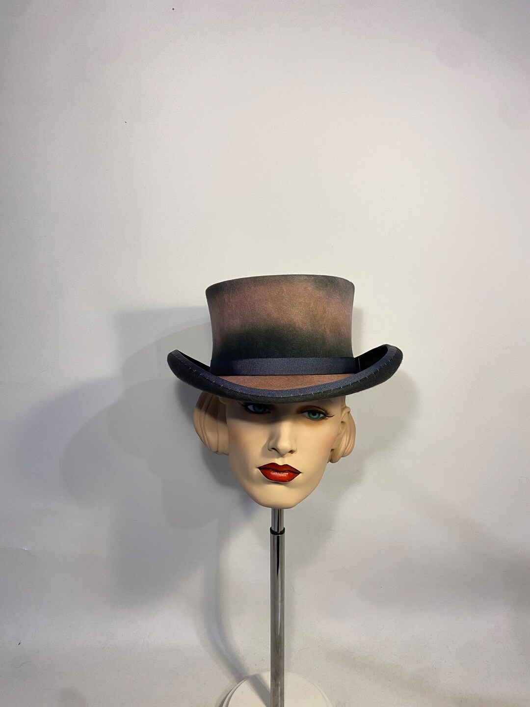 Low Top Hat, Ombre Chade, Grey-pinkish, Unisex Hat, Victorian Hat ...