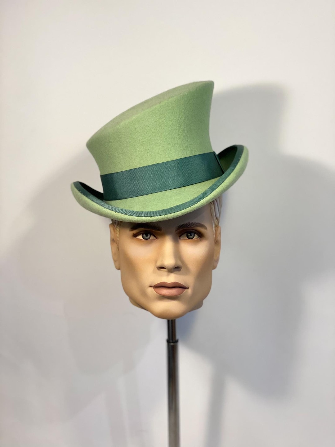 Asymmetric Top Hat, Sage Green, Light Green, Wool Felt Hat, Women Men ...
