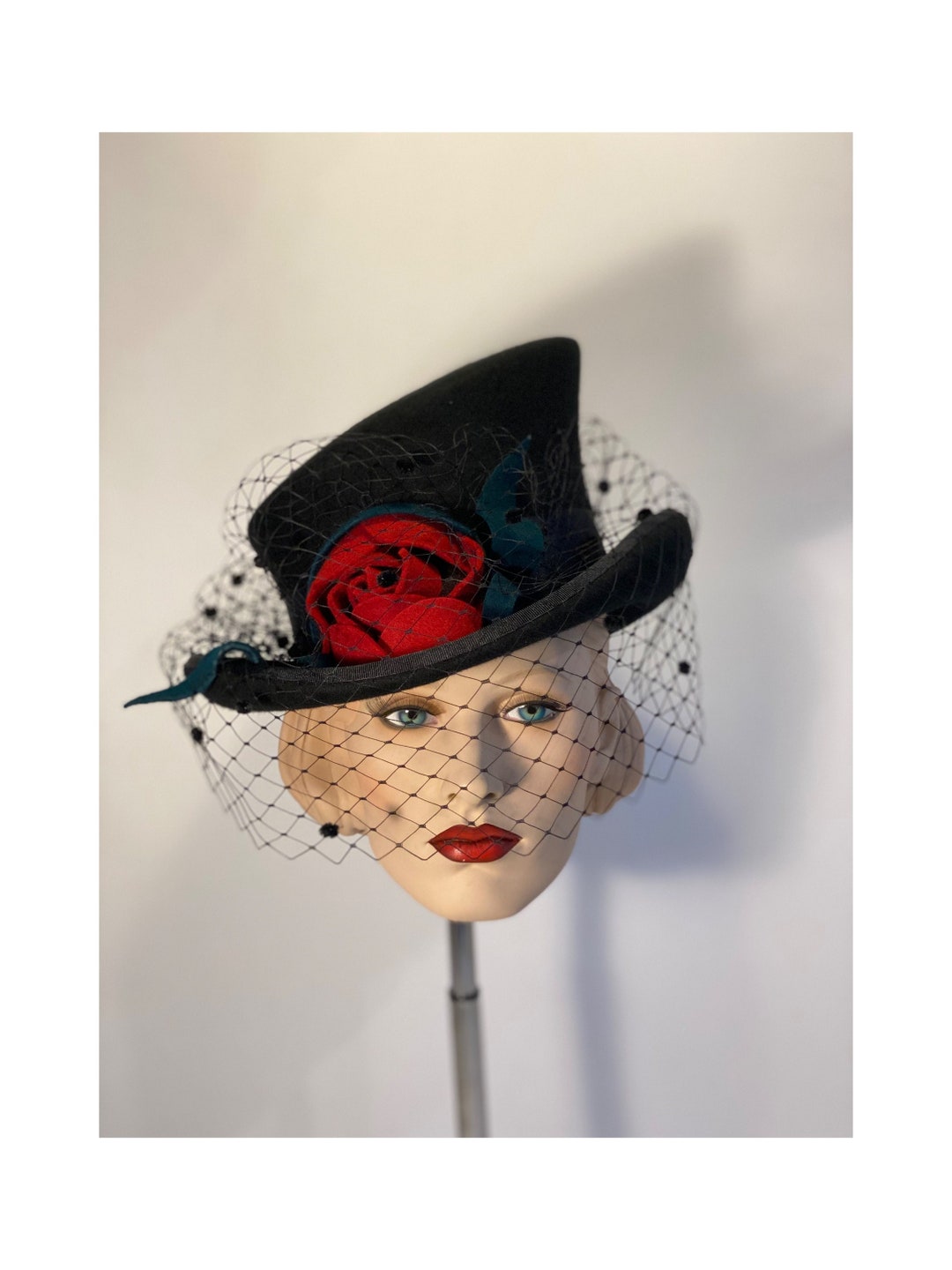 Asymmetric Top Hat, Bridgerton Hat, Top Hat, Flower Hat, Veil Hat ...