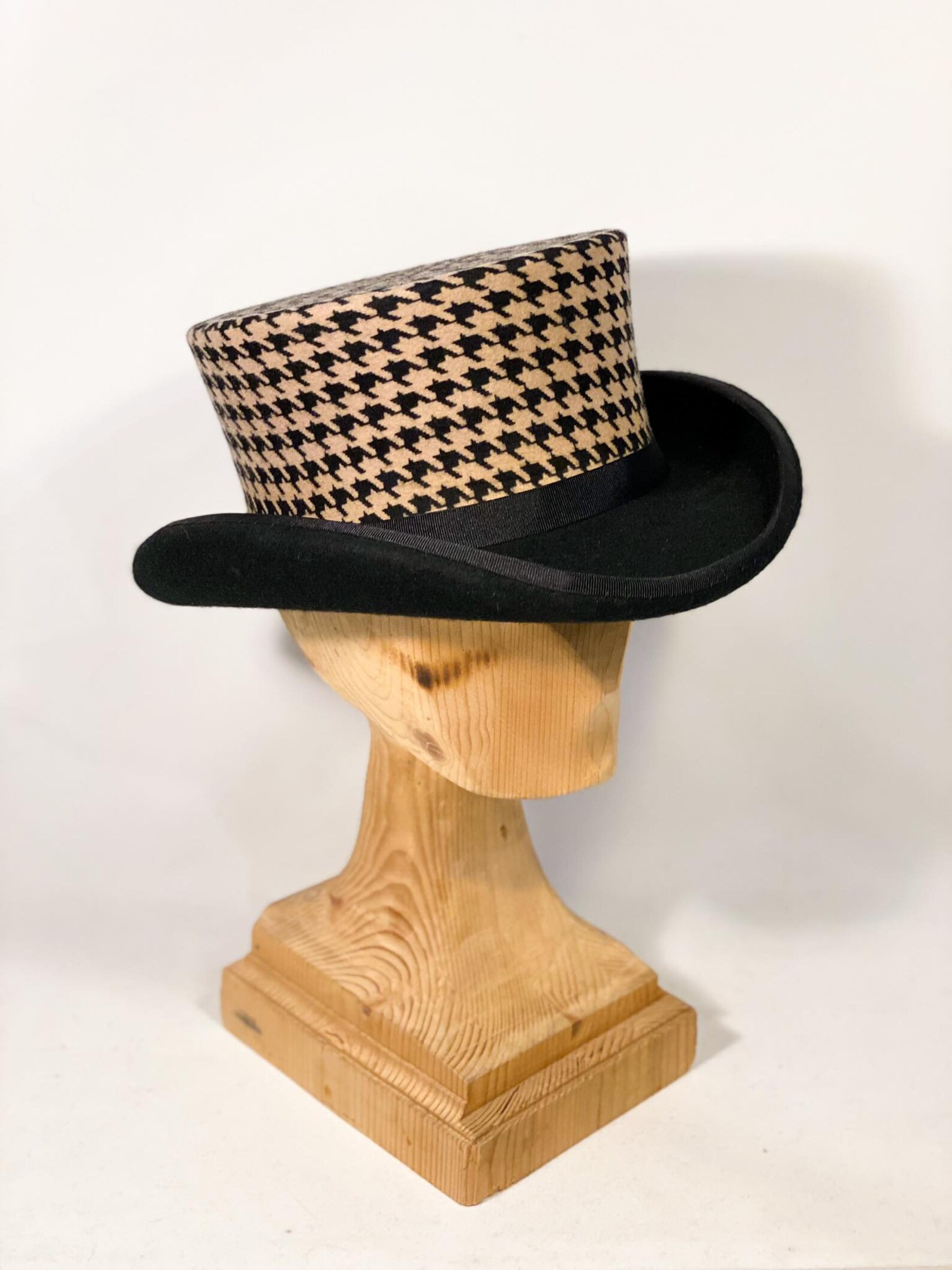Top Hat, Low Top Hat, Houndstooth, Wool Felt Hat, Women Men Hat, Unisex ...