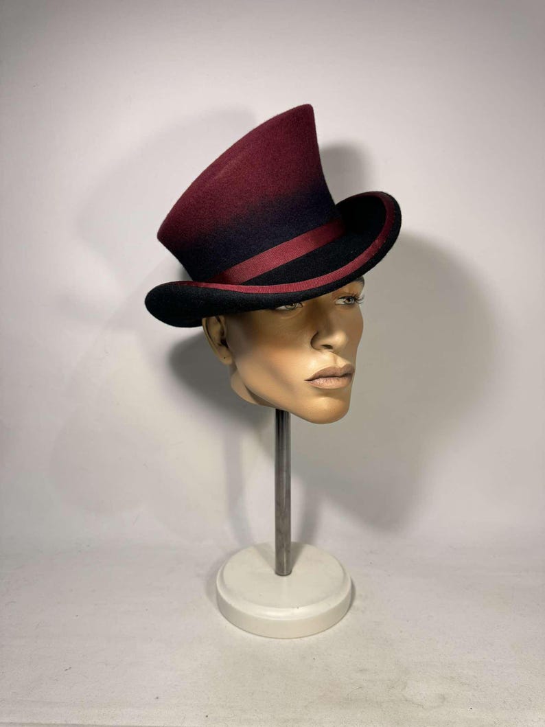 Asymmetric Top Hat, Two Shaded: Burgundy and Navy, Wool Felt Hat, Women ...