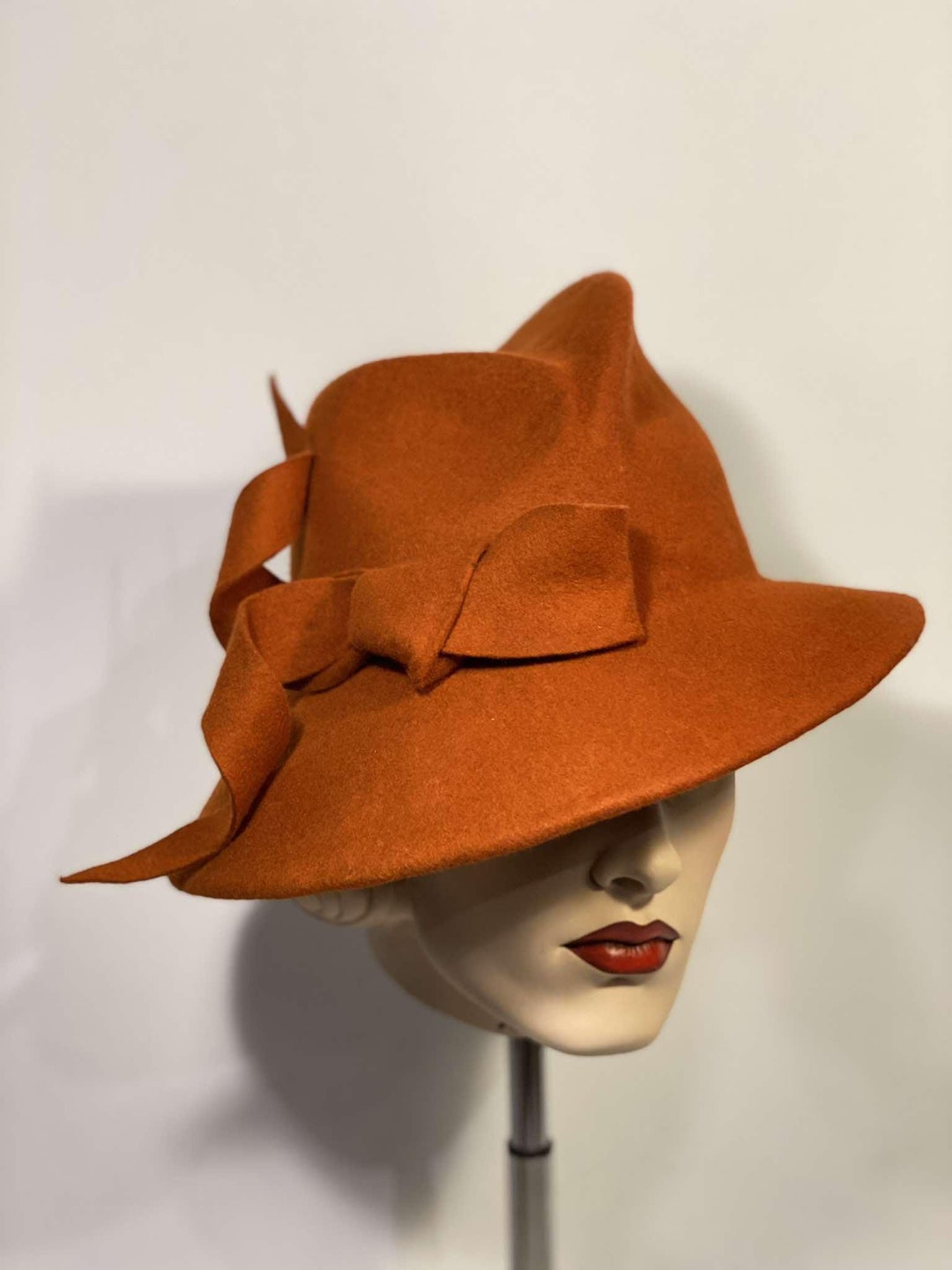 Asymmetric Fedora Hat With Stylish Bow, Wool Felt Hat, Women Hat ...