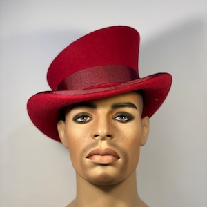Asymmetric Top Hat, Wool Felt Hat, Red Hat, Topper Hat, Victorian Hat ...