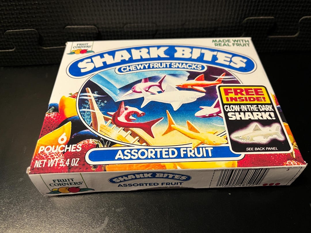 1990 Shark Bites Fruit Snacks 'glow in the Dark' - REPRO Novelty Box - Etsy
