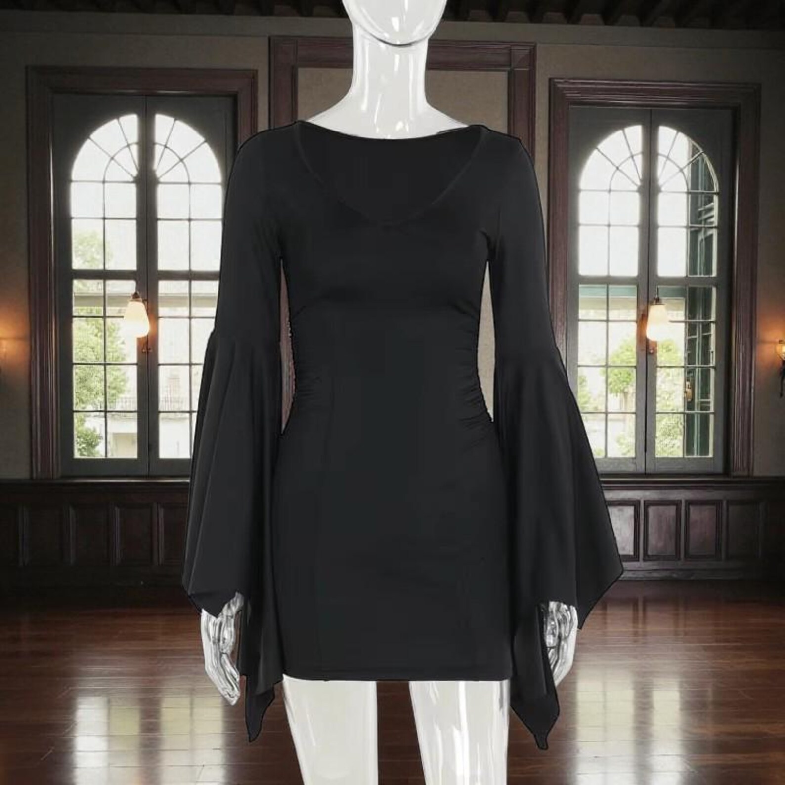 Gothic Batwing Mini Dress, Pleated Bodycon, Alt Partywear - Etsy