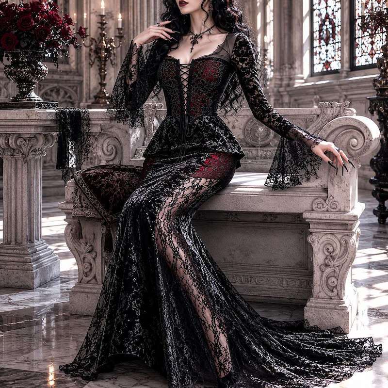 Velvet Goth Dresses Red - Etsy