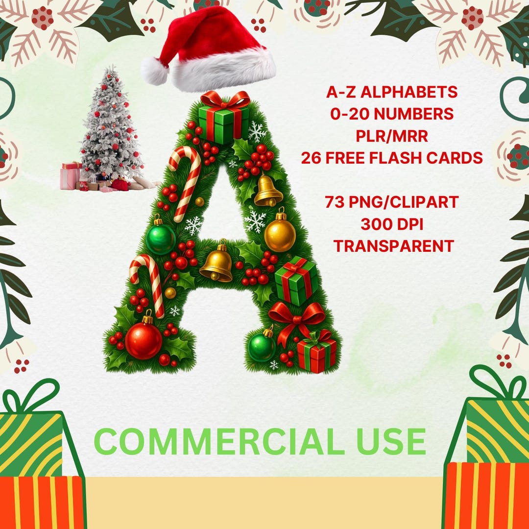 Christmas Alphabet & Numbers Clipart: Festive PNG Bundle (PLR/MRR) - Etsy