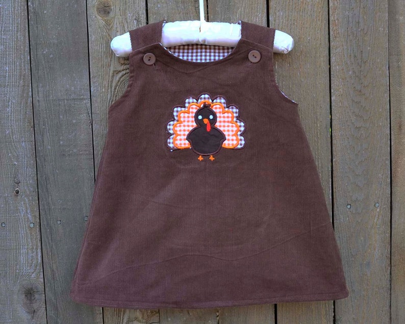 Baby Girl Pink Corduroy Turkey Dress, Personalized Thanksgiving Sibling ...