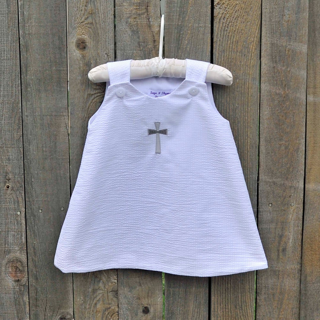 Cross Monogrammed Dress, White Seersucker Jumper Dress or Longalls ...
