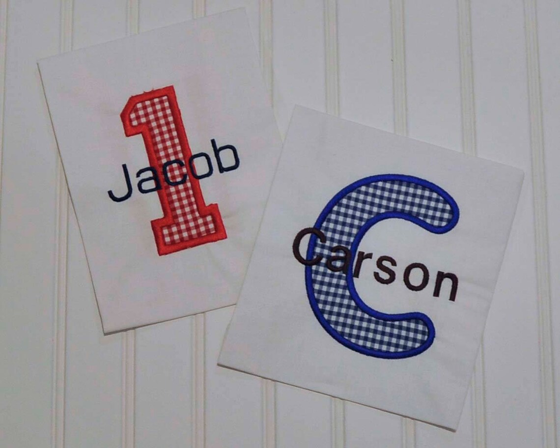 First Birthday Shirt Gingham Number Applique Shirt Monogram | Etsy